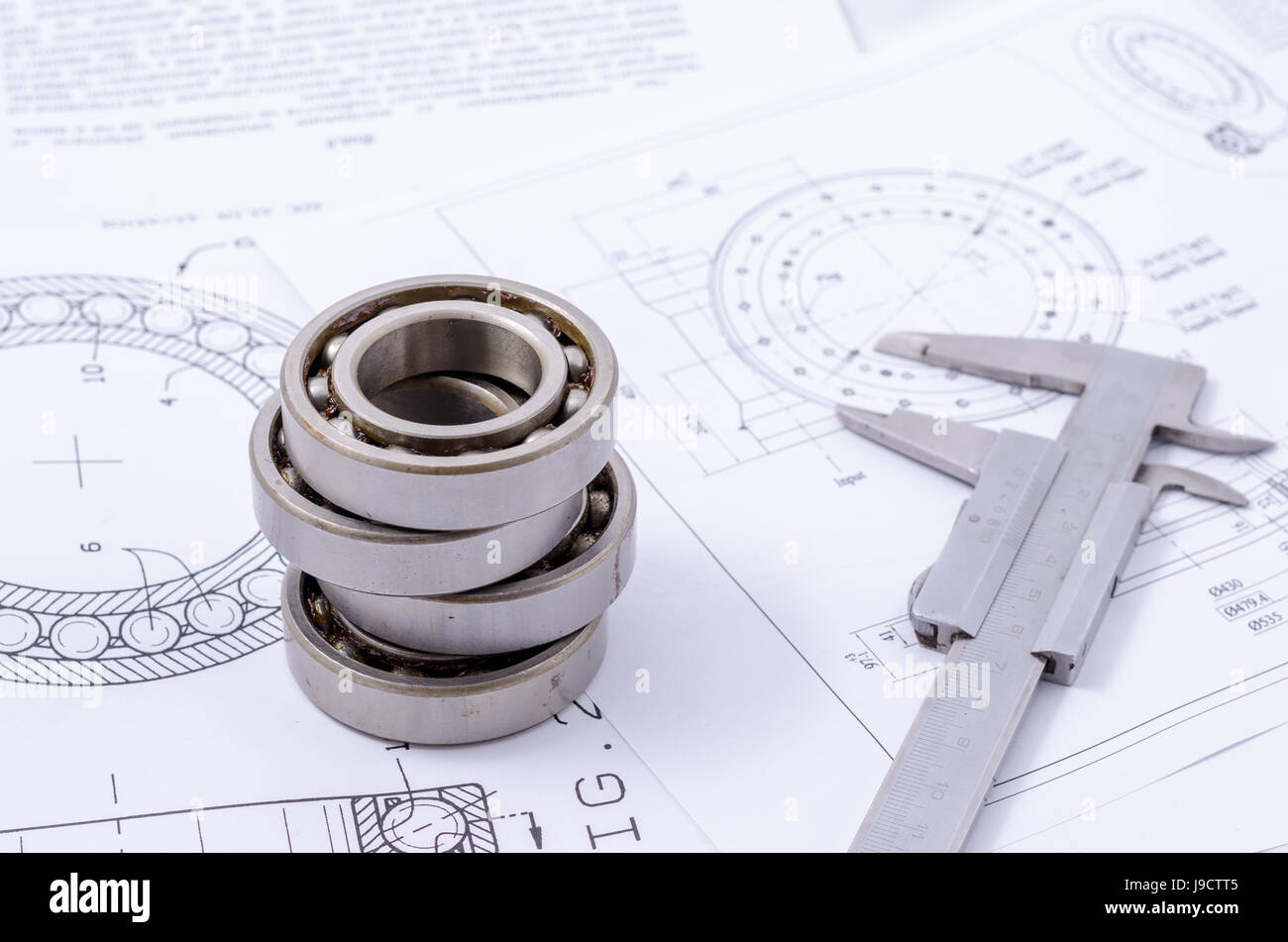 Technical drawings with the Ball bearings Stock Photo - Alamy