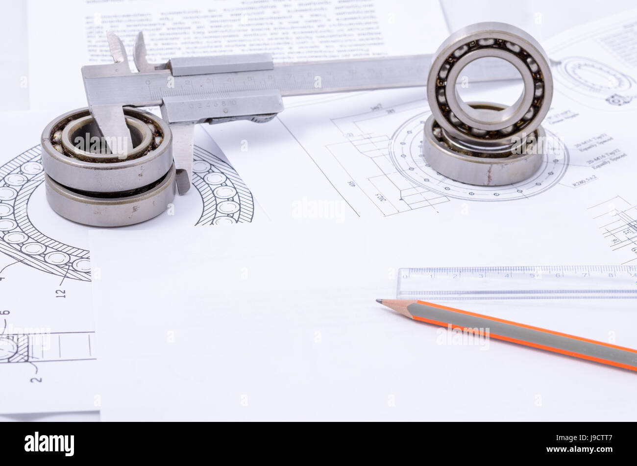 Technical drawings with the Ball bearings Stock Photo - Alamy