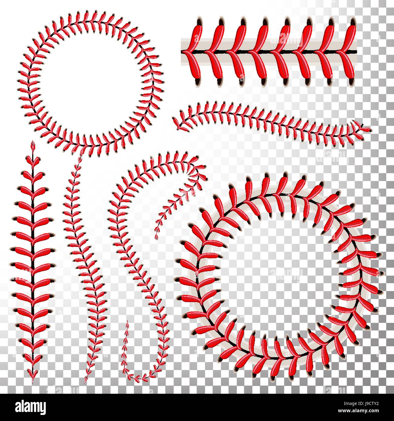 Baseball Stitches Vector Set. Baseball Red Lace Isolated On Transparent ...
