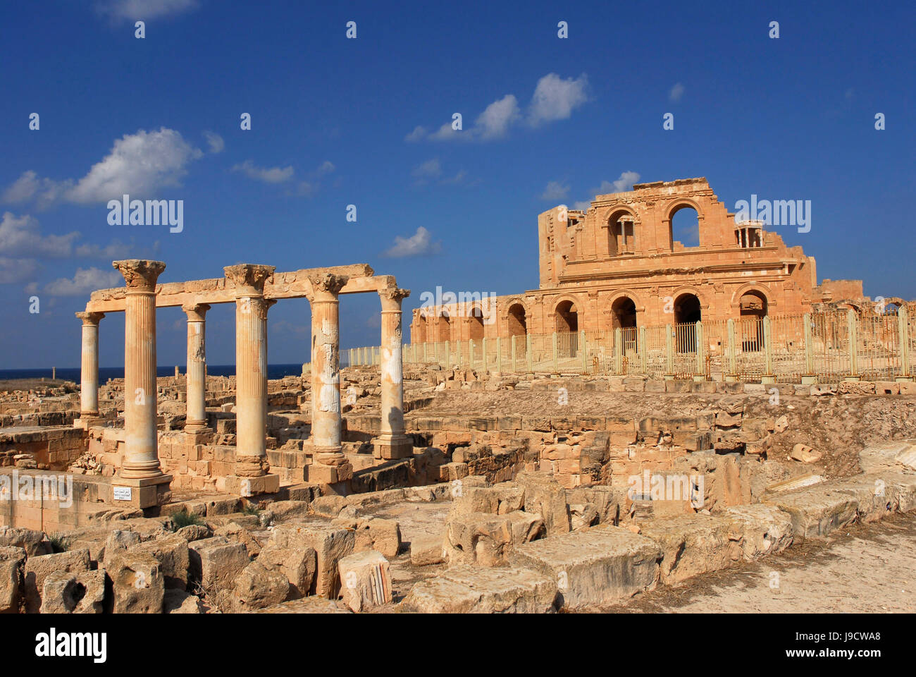 tourism, africa, libya, ruins, excavation, roman, archeology, blue ...