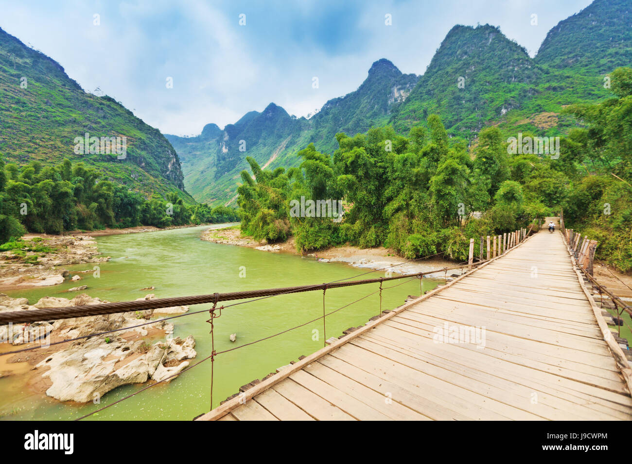 bridge, river, water, construction, tree, hill, park, asia, bridge, fog ...