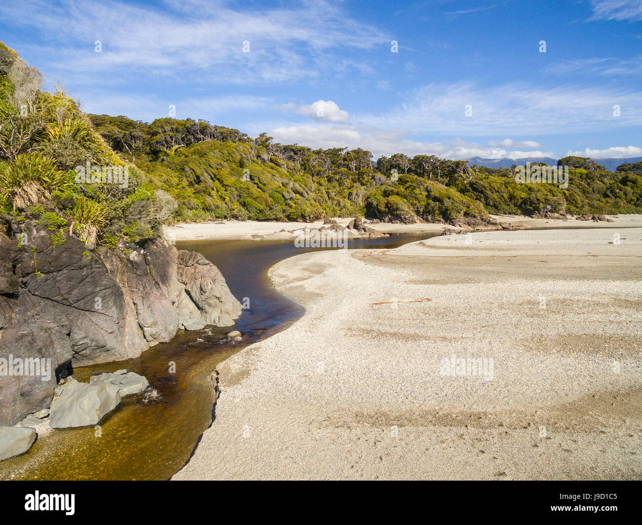 Beach with marshy river, Ship Creek, Haast, West Coast, New Zealand ...