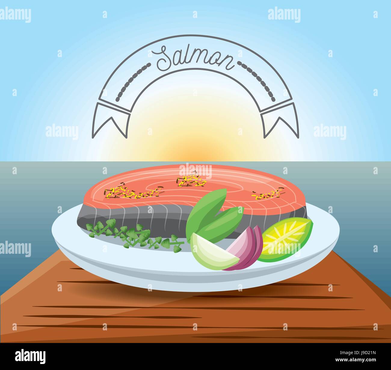 delicious salmon dish menu restaurant Stock Vector Image & Art - Alamy