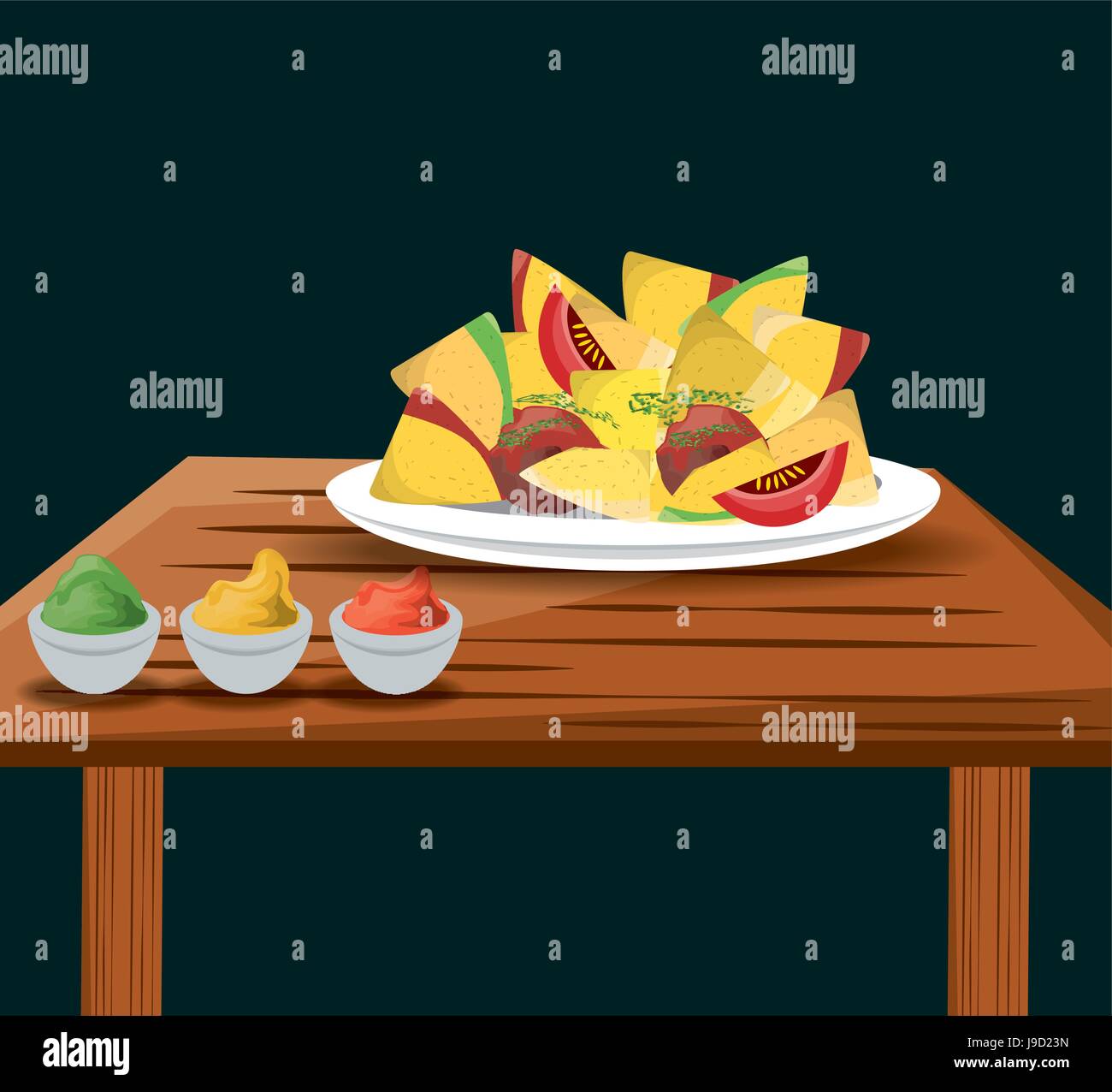 nachos mexican food with sauces menu restaurant Stock Vector Image ...
