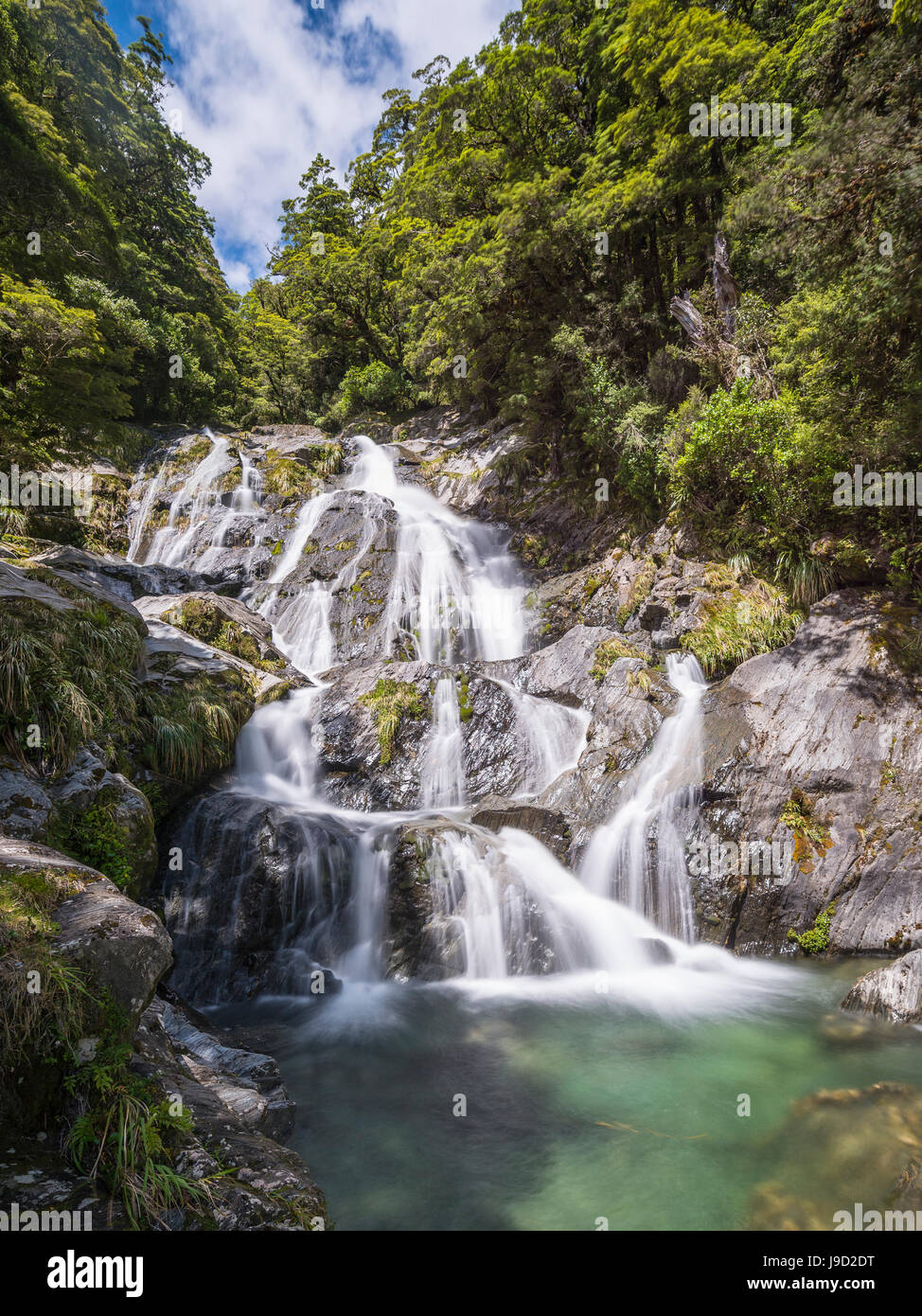 Waterfall Fantail Falls, Makarora River, Wanaka, Westcoast, South ...