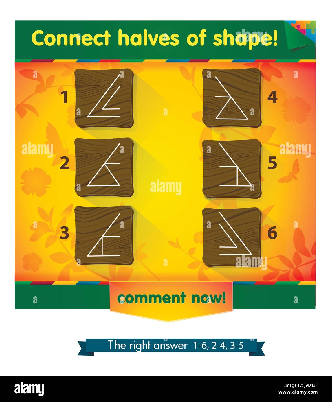 visual game for children. Connect halves of shape Stock Vector Image ...