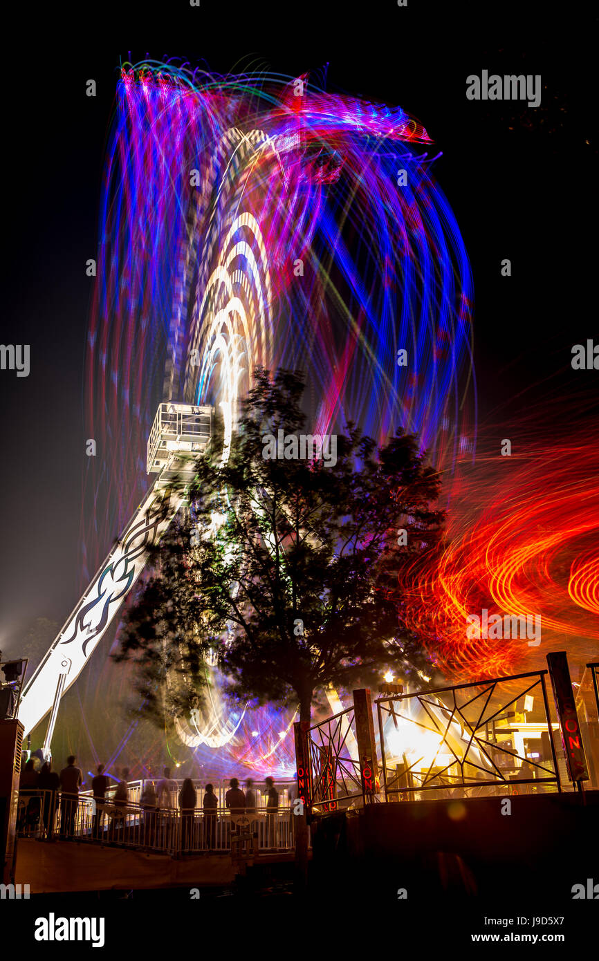 The light trace from the 'Air' fun fair ride at St Giles, Oxford Stock ...