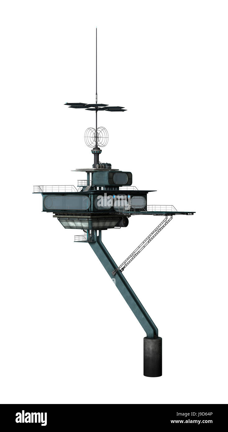 3D rendering of a science fiction outpost isolated on white background ...