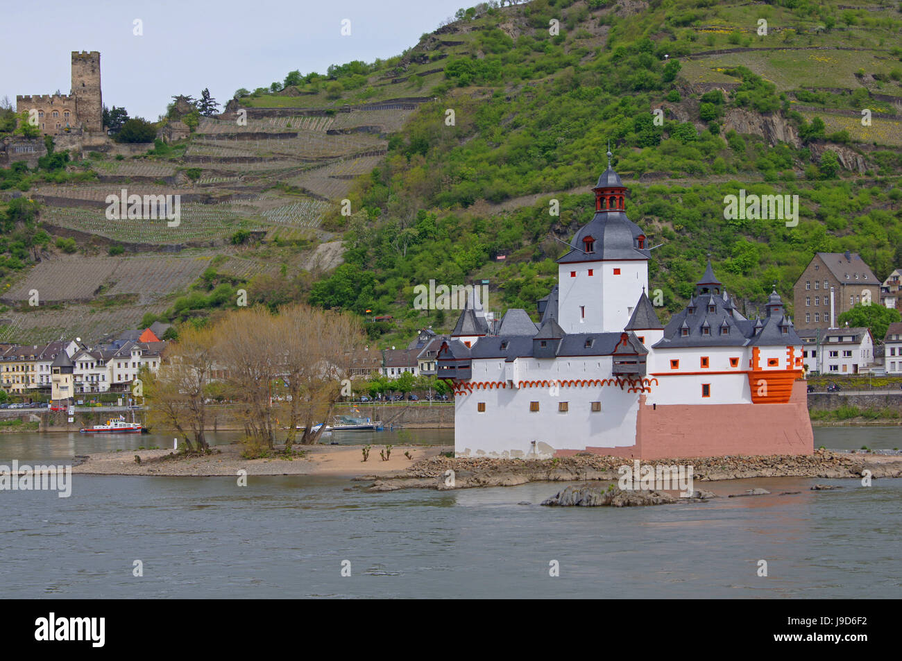 isle, island, chateau, castle, historical, houses, tree, trees, rhine ...