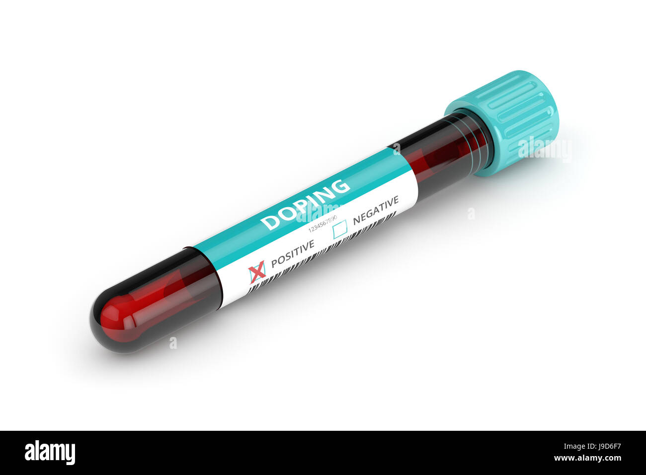 3D rendering of anti doping blood test tube isolated over white ...
