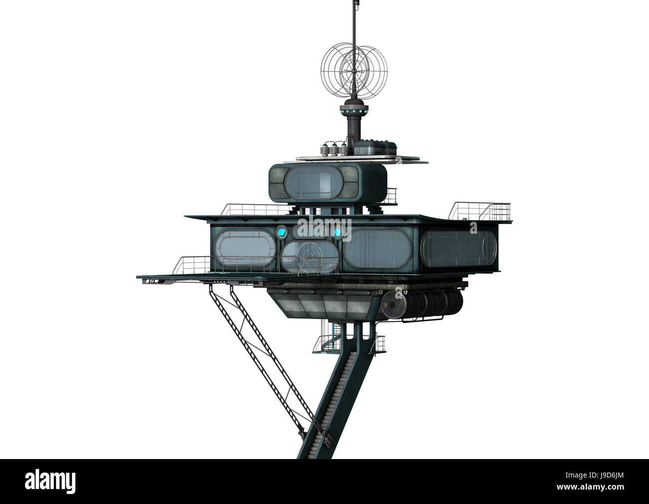 3D rendering of a science fiction outpost isolated on white background ...