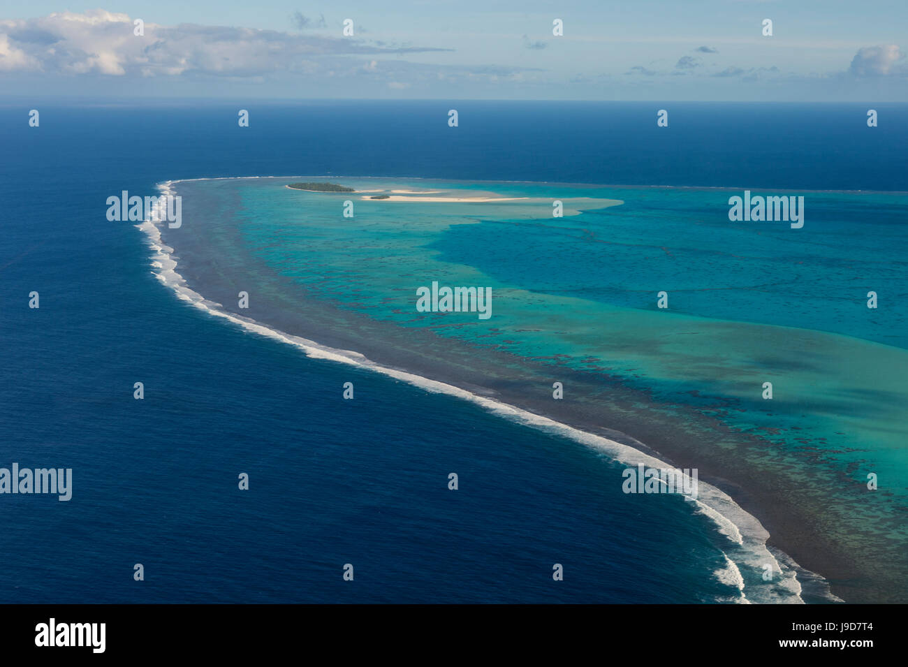Aerial of Aitutaki lagoon, Rarotonga and the Cook Islands, South ...