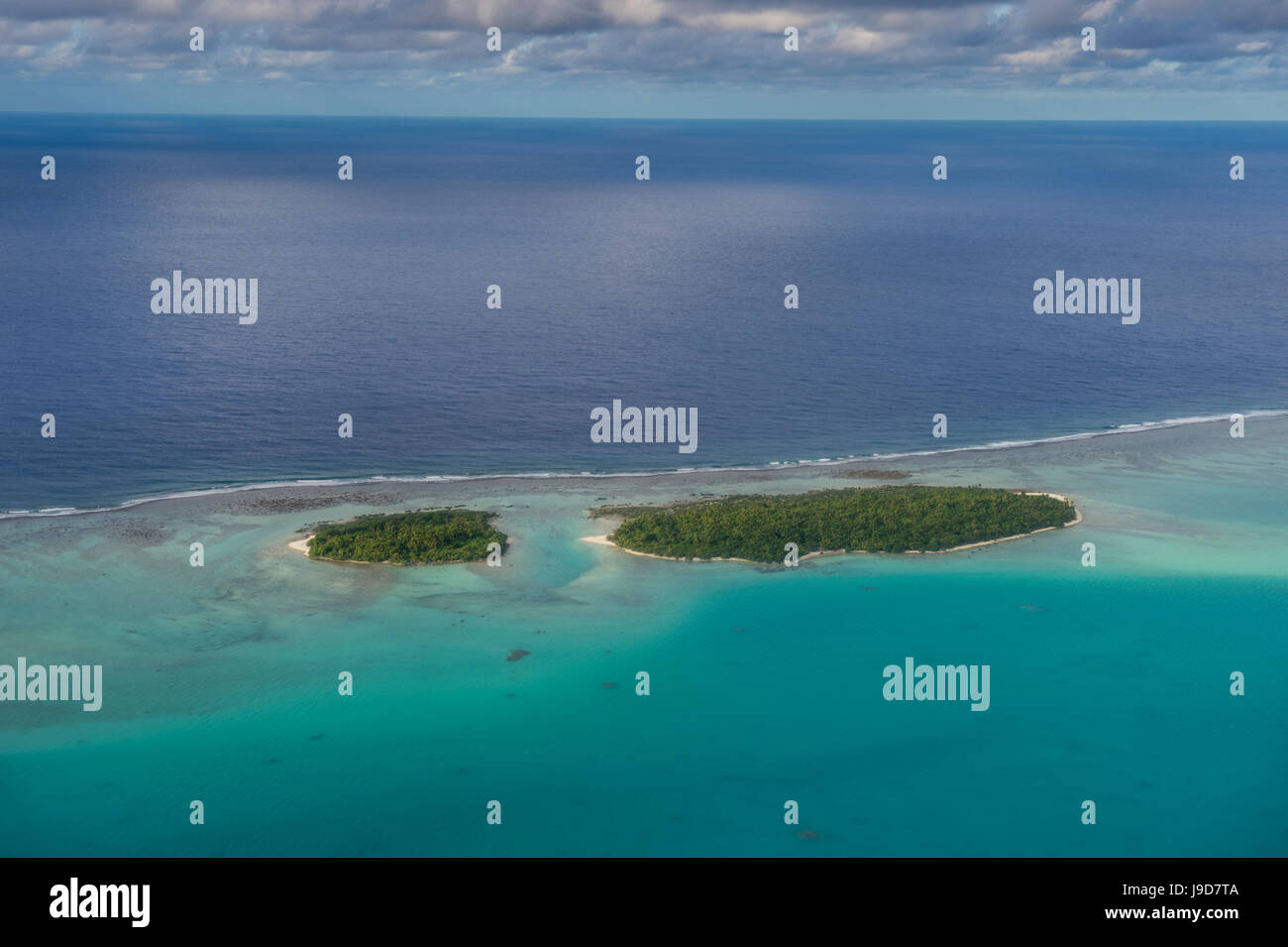 Aerial of Aitutaki lagoon, Rarotonga and the Cook Islands, South ...