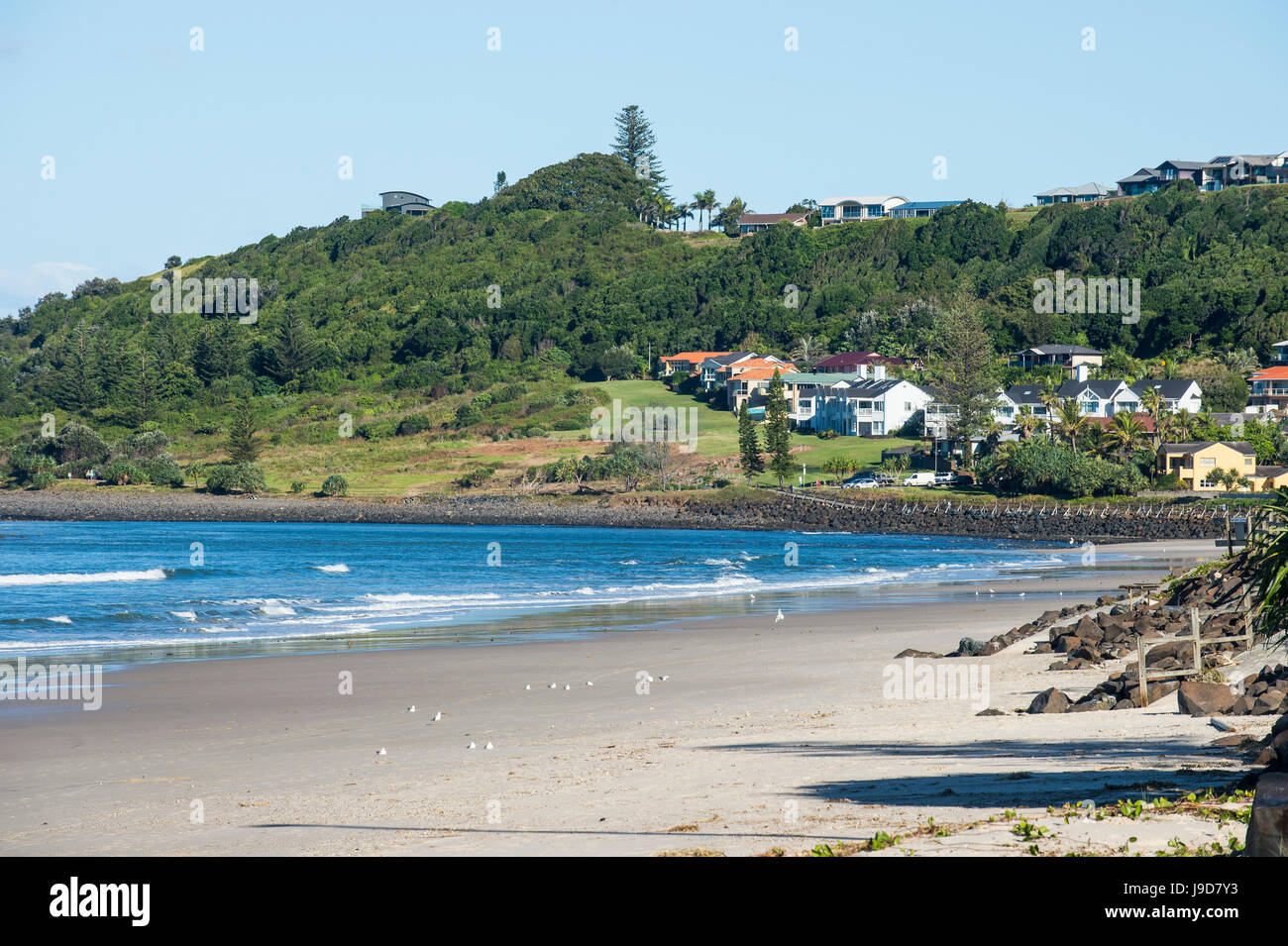 Long sandy beach in Lennox Head, Byron Bay, Queensland, Australia ...
