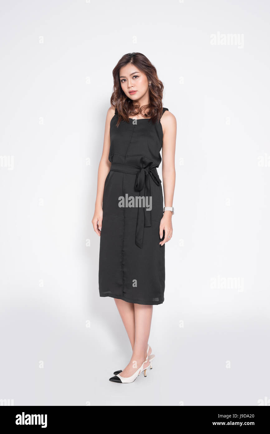 Beautiful stylish asian woman in elegant casual black outfit posing ...