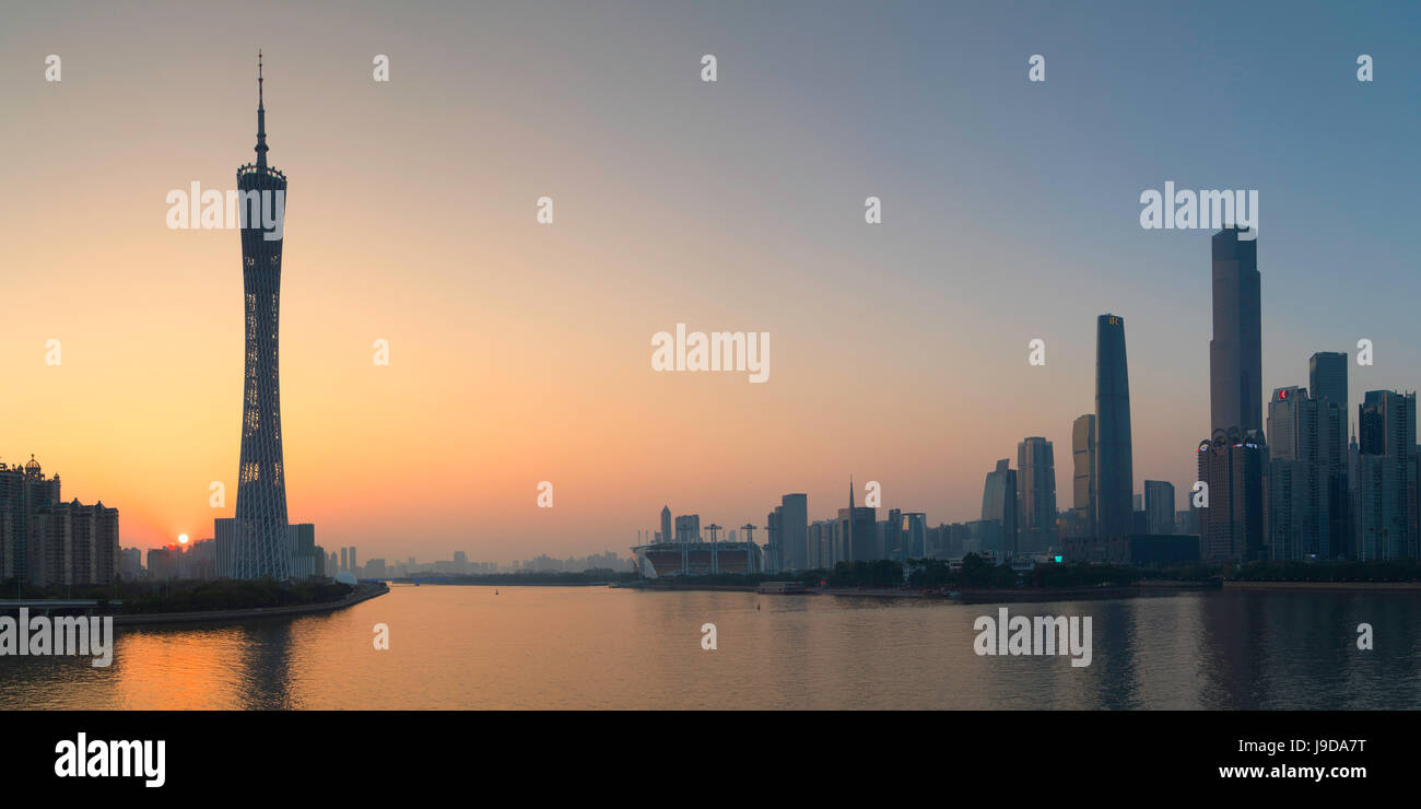Skyline of Tianhe at sunset, Guangzhou, Guangdong, China, Asia Stock ...