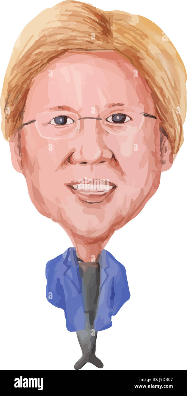 Water color caricature illustration of Elizabeth Ann Warren (born June ...