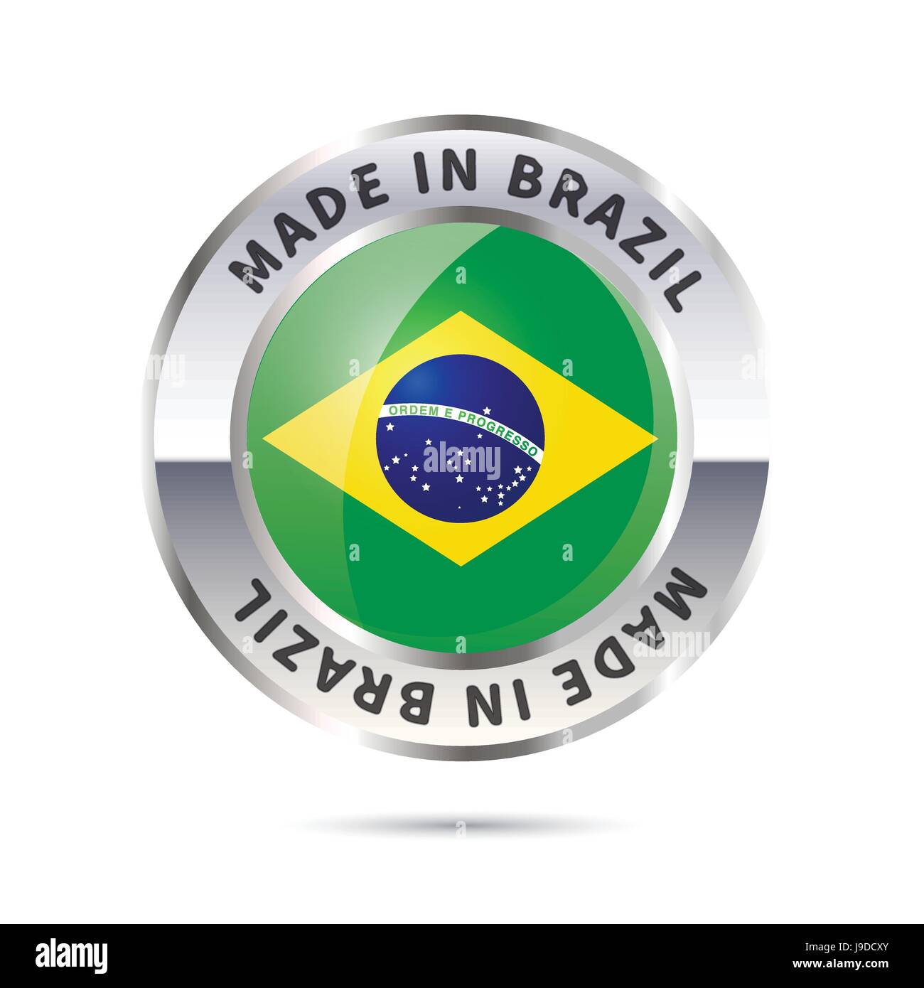 Glossy metal badge icon, made in Brazil with flag Stock Vector Image ...