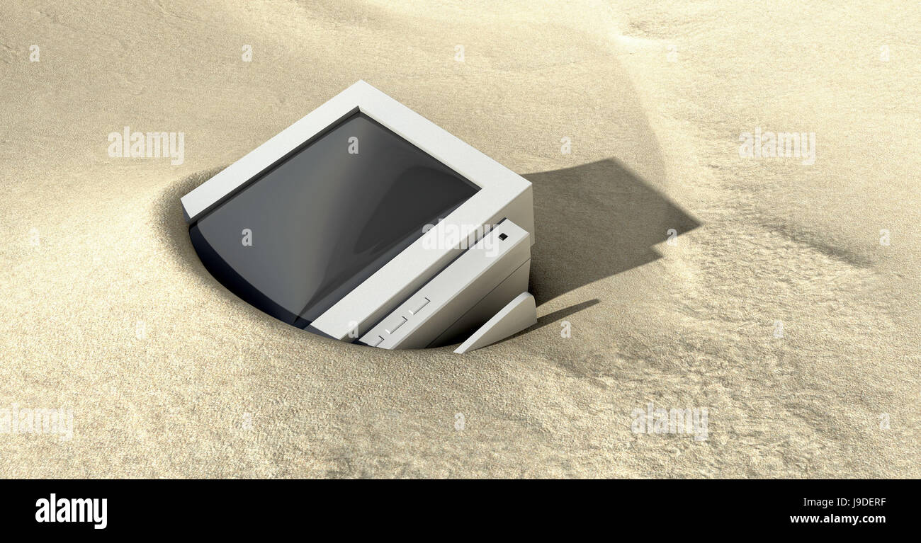 electronics, monitor, screen, discarded, buried, retro, computer screen ...