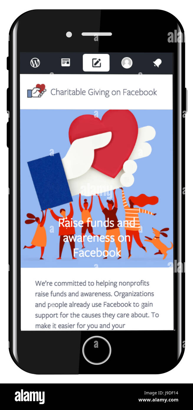 Facebook Fundraiser Donate Button page on an iPhone Stock Photo - Alamy