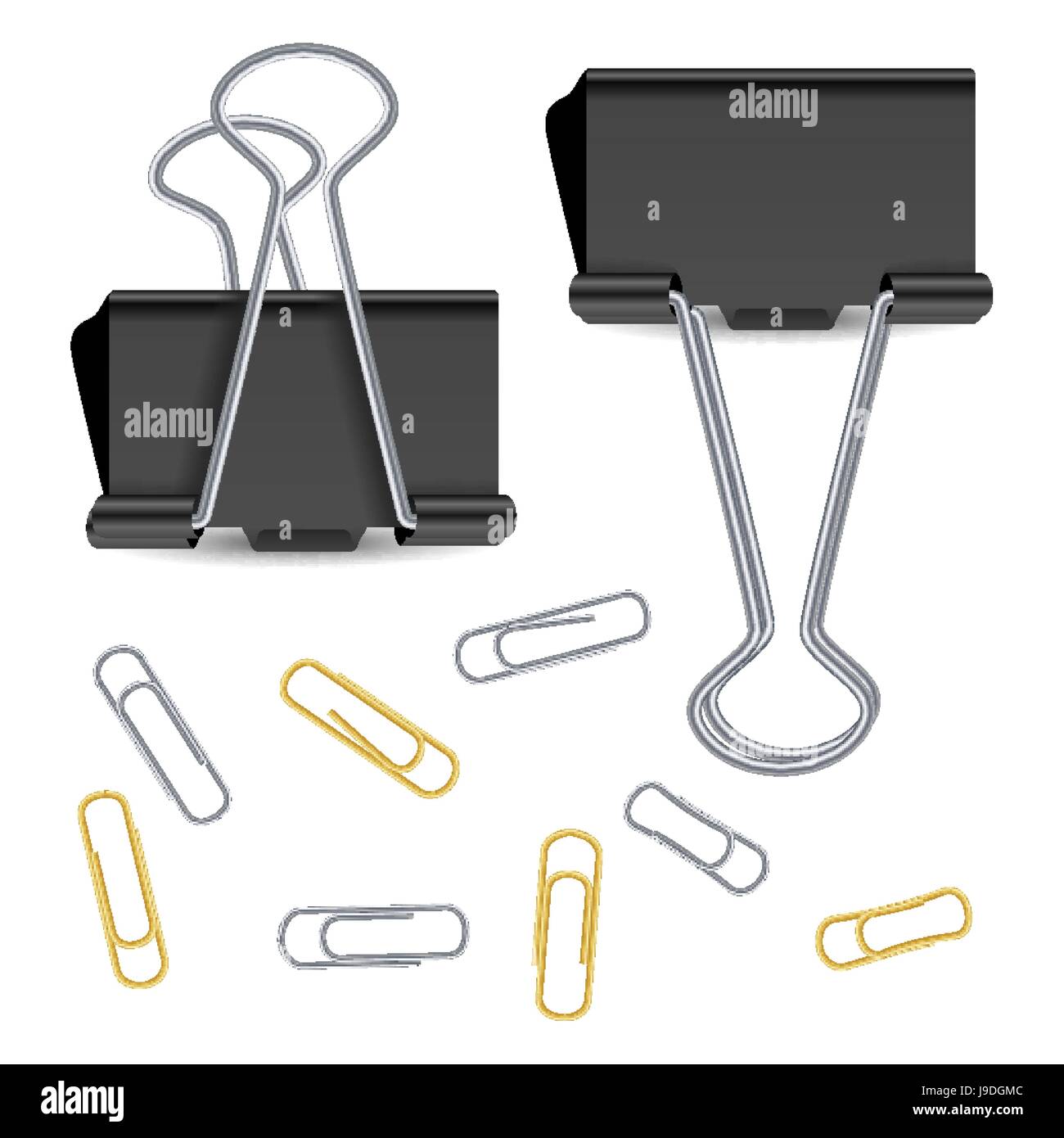 Small Binder Clips Vector Isolated On White. Realistic Paper Clip Set ...