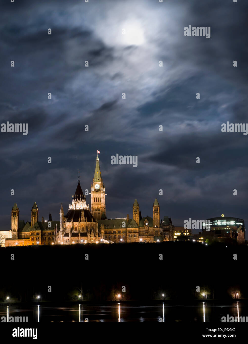 blue, tower, city, town, political, hill, night, nighttime, lights ...