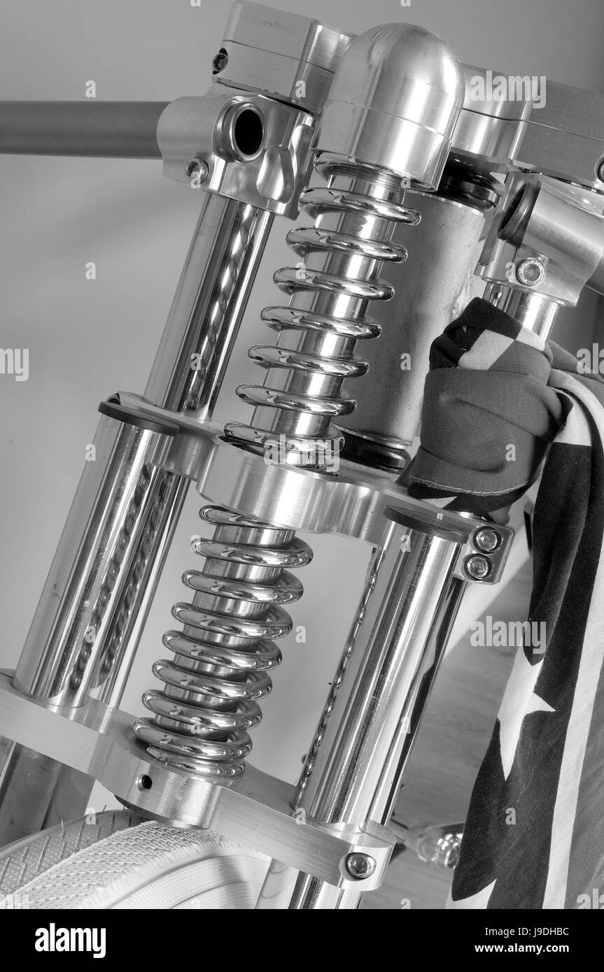 Chrome Forks and a frame for a motorcycel Stock Photo - Alamy