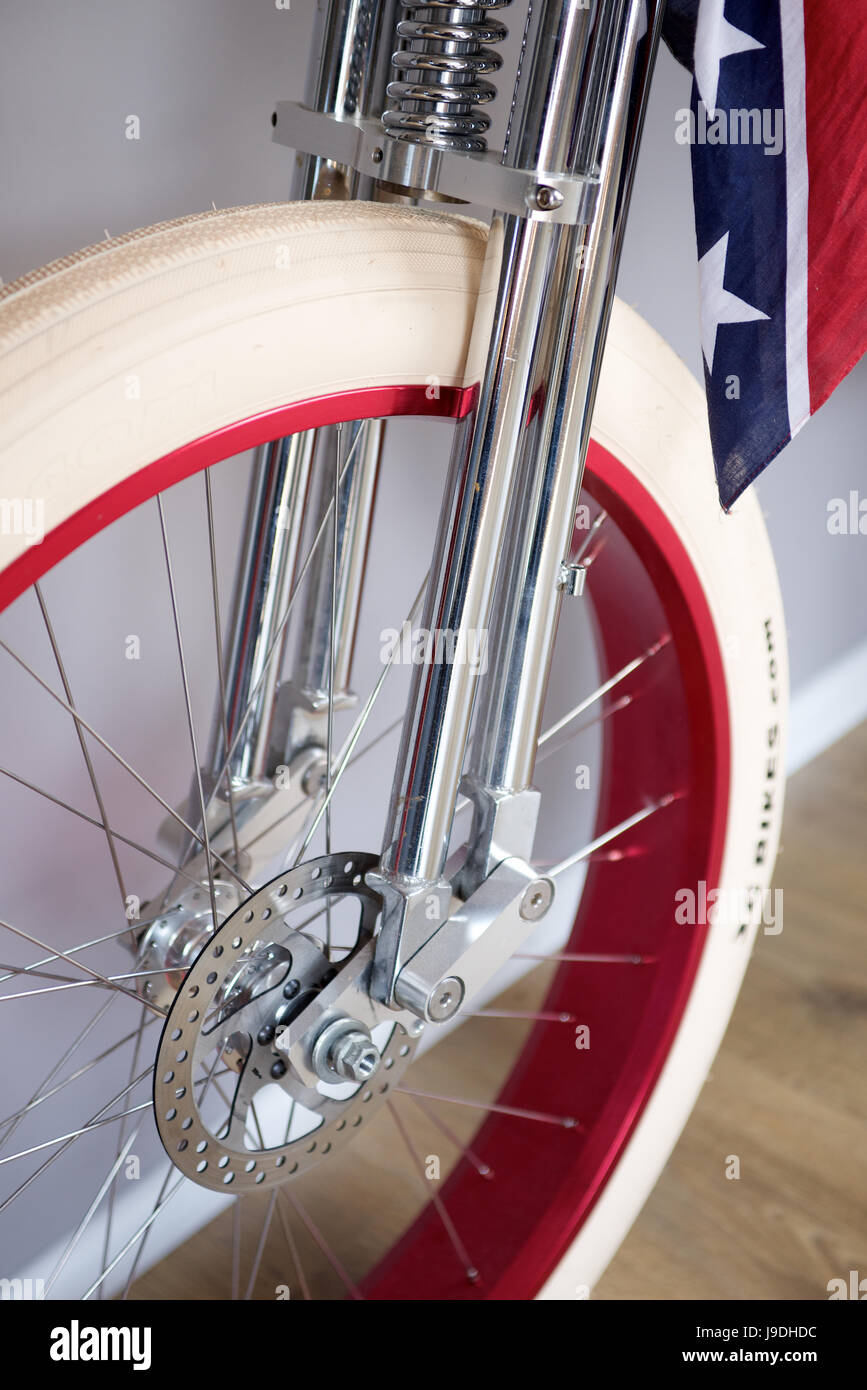 Chrome Forks and a frame for a motorcycel Stock Photo - Alamy