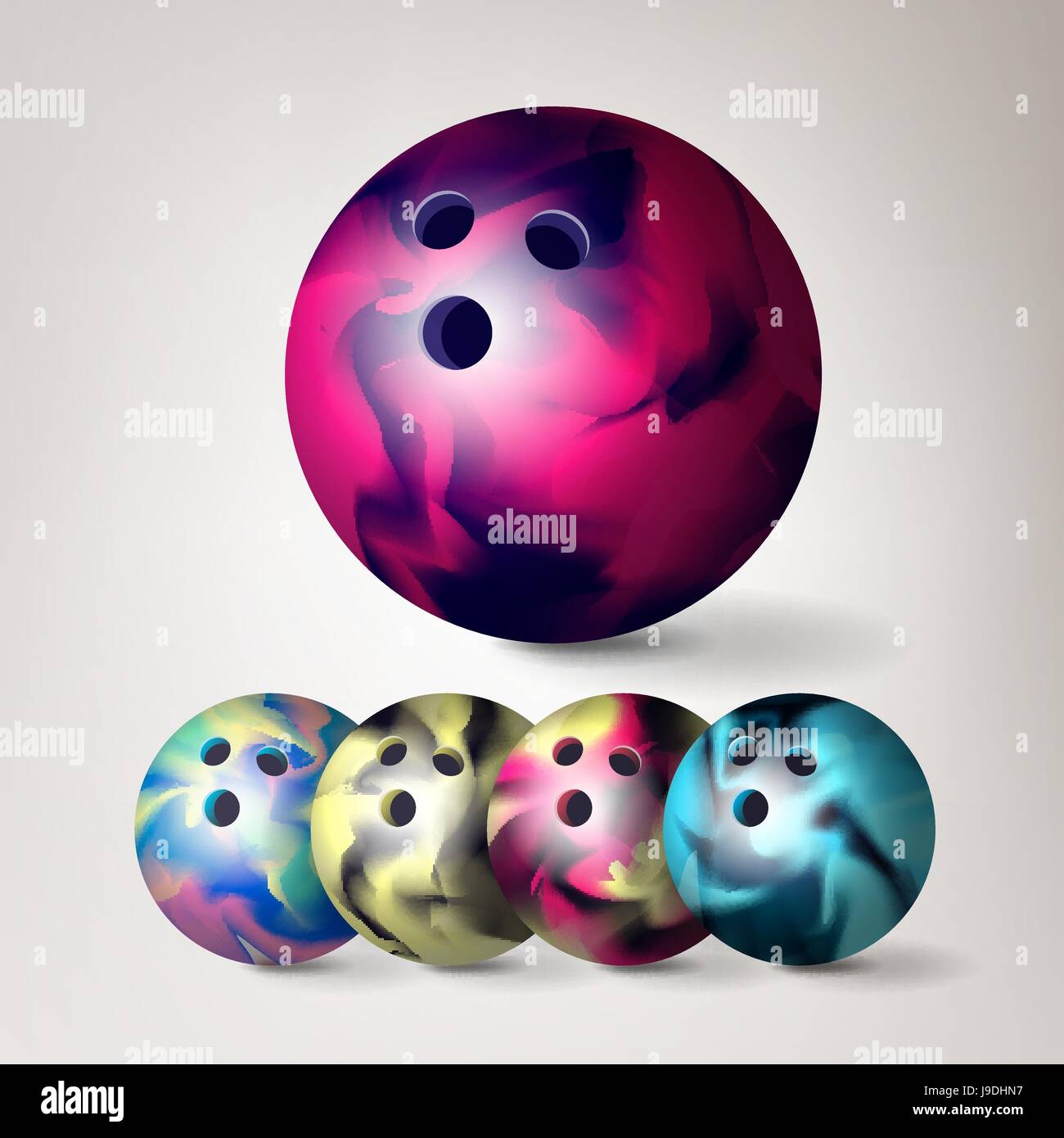 Bowling Ball Vector. Set 3D Realistic Illustration. Colorful Bowling ...