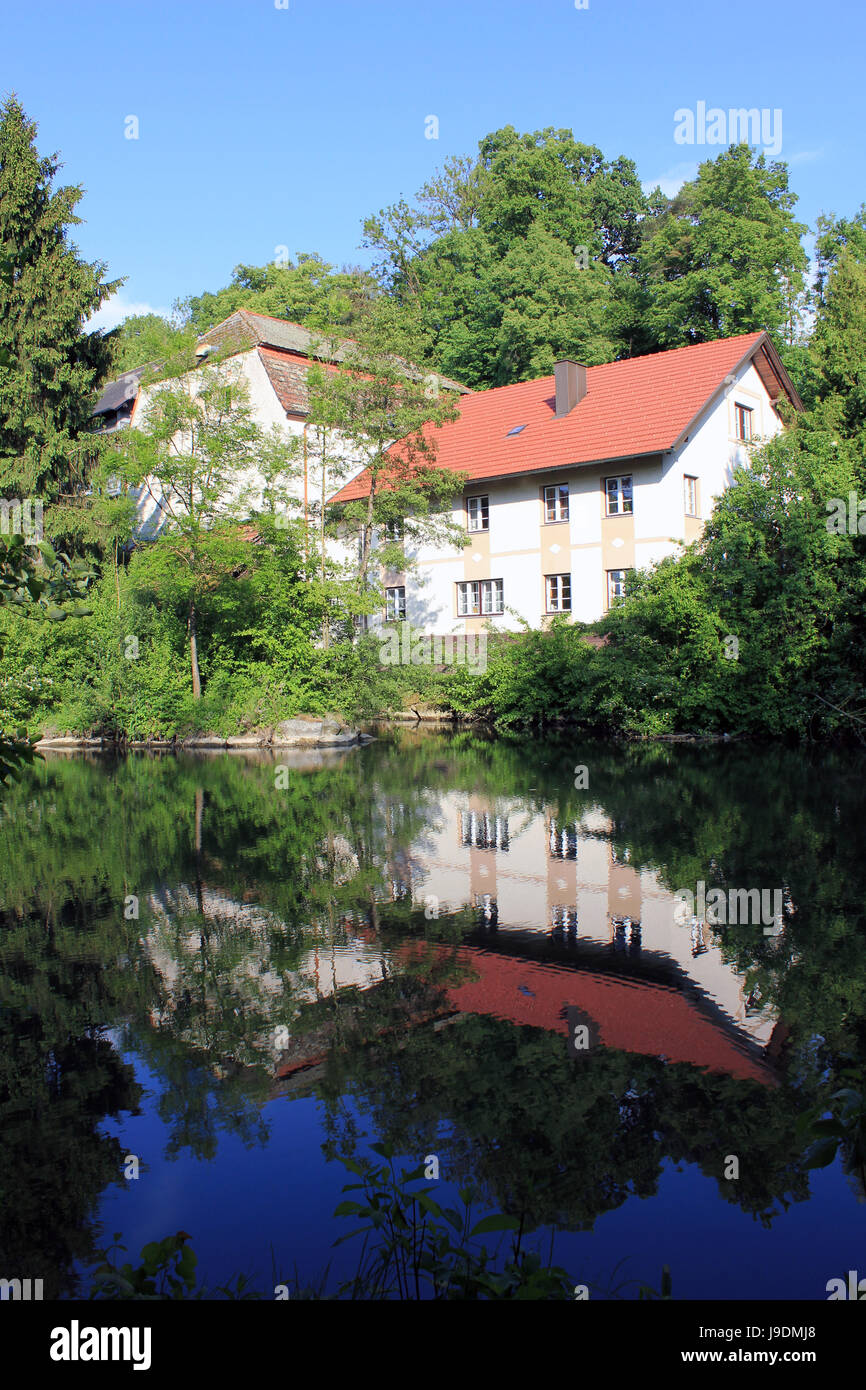 grain, flour, mill, water, blue, house, building, beautiful ...