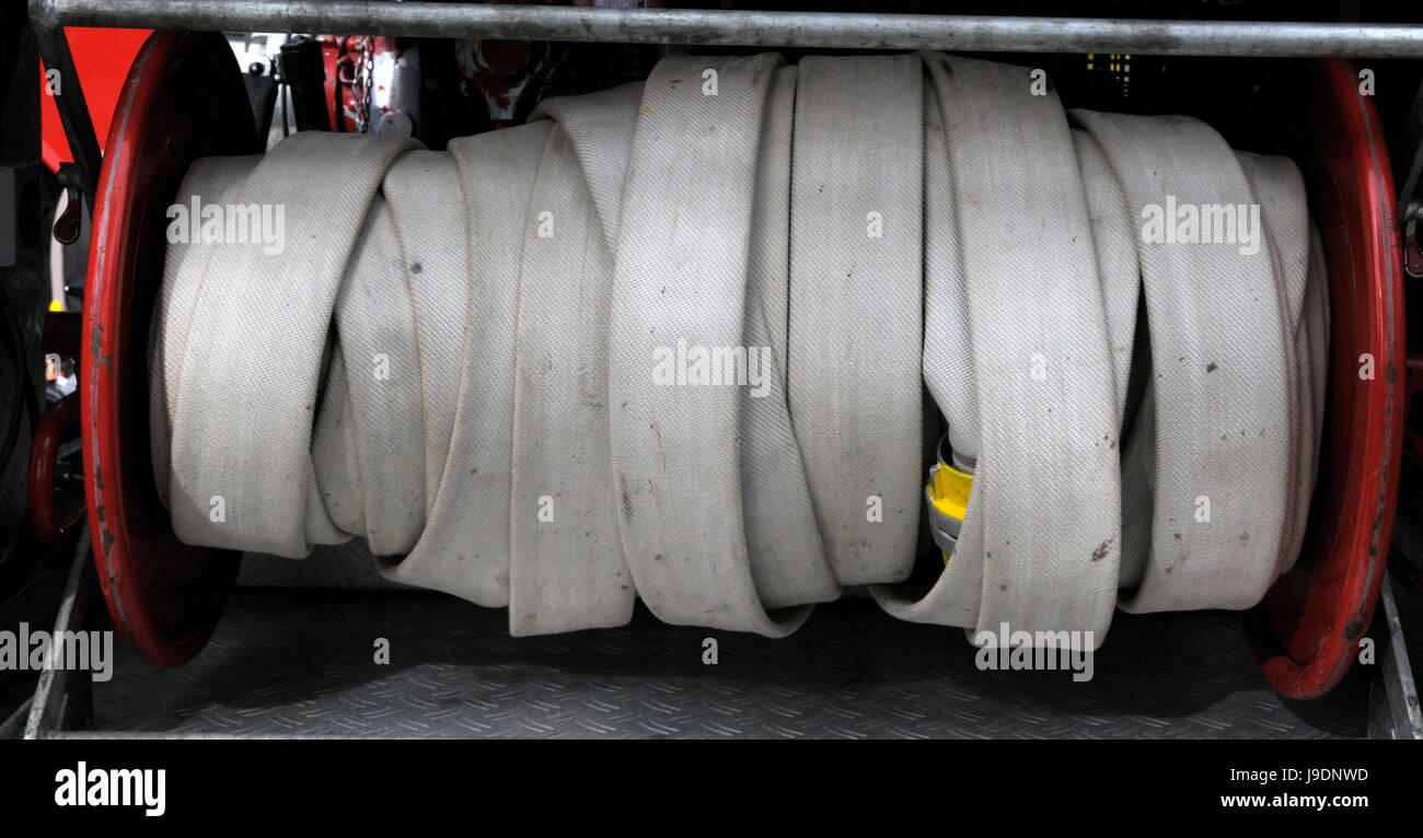 fire brigade, hose, rolled, unrolled, fire brigade, hose, rolled ...