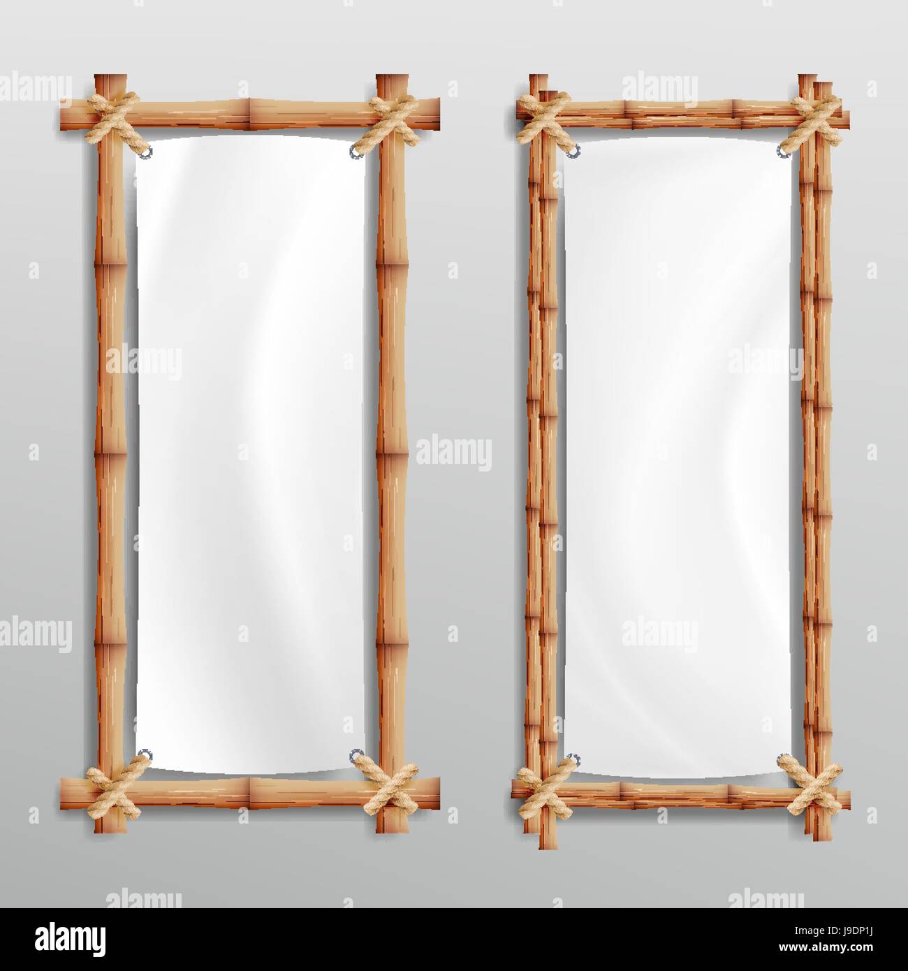 Bamboo Frame Realistic. Vector Bamboo Stems With Rope And Paper Or Silk ...