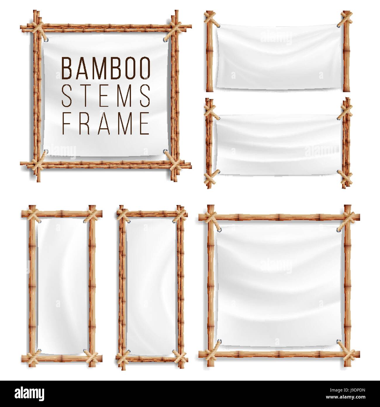 Bamboo Frame Set Vector With Canvas. Wooden Frame Of Bamboo Sticks ...