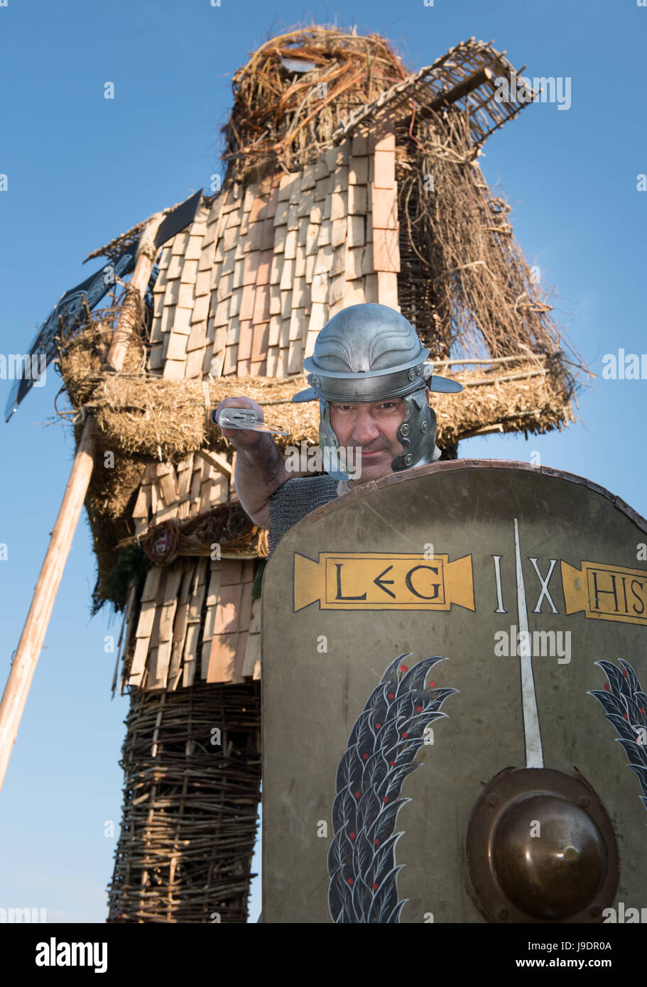 Preparing and burning the Wicker Man at the Beltain Festival in Butser ...
