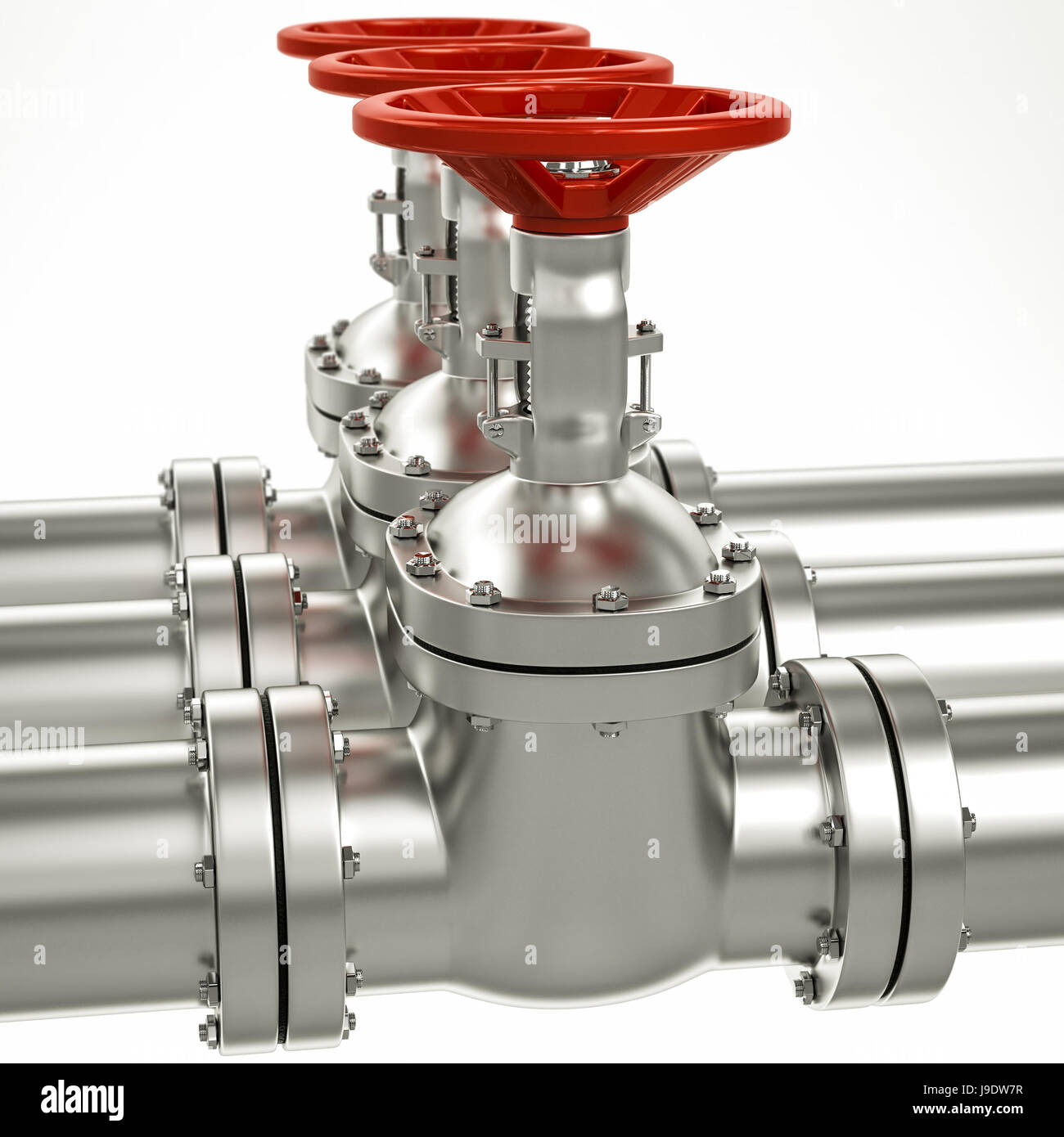 3d metal gas pipe line valves on a white background Stock Photo - Alamy