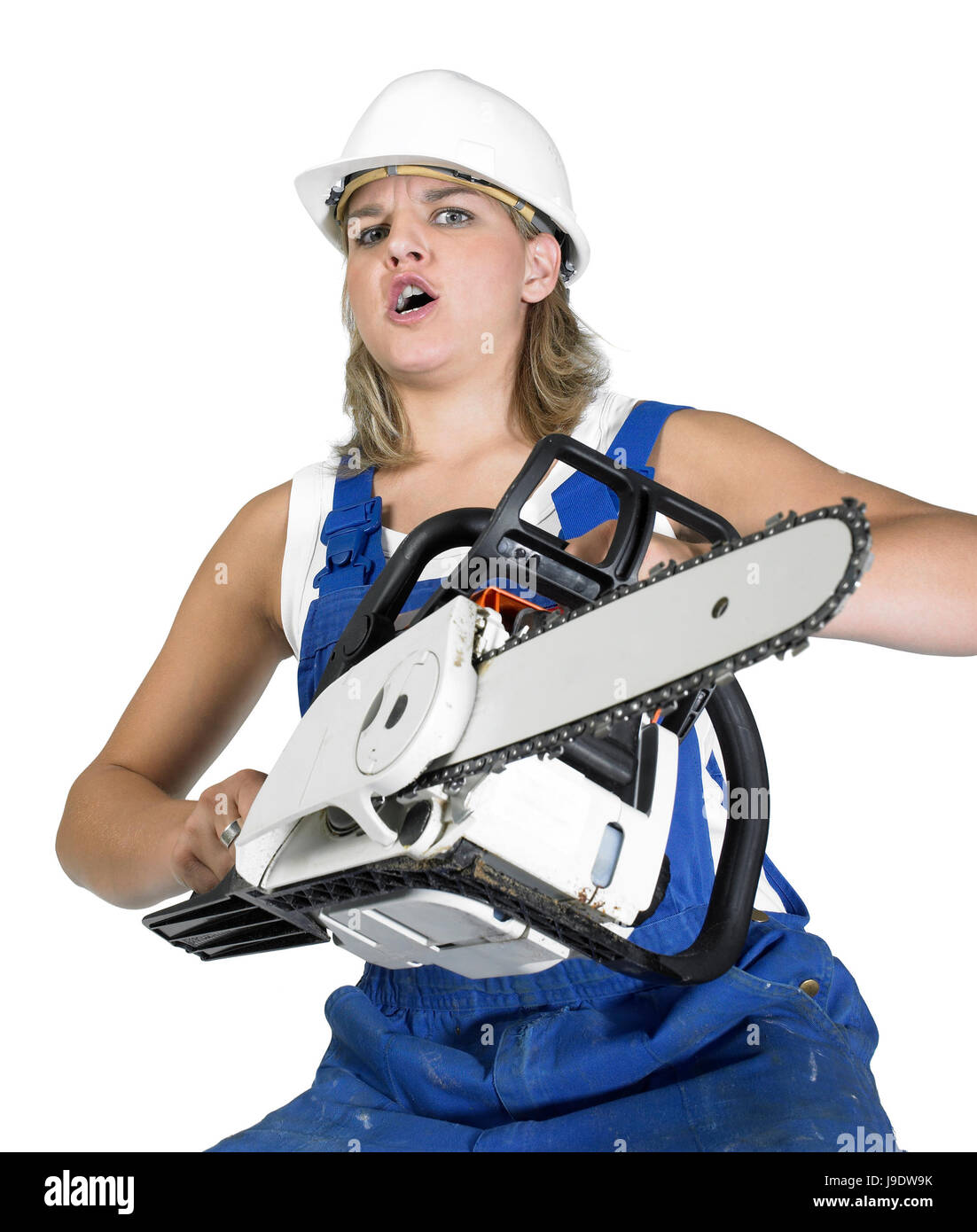 pushy chain saw girl Stock Photo - Alamy