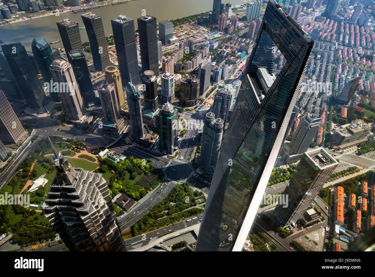 Looking down on the Shanghai World Financial Centre, Pudong, Shanghai ...