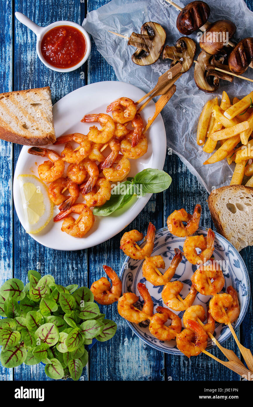 BBQ spicy prawn kebabs Stock Photo - Alamy