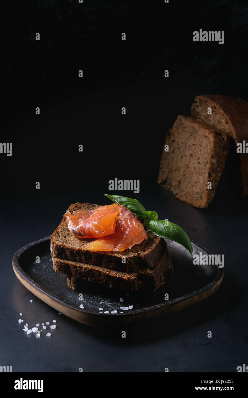 Rye bread with smoked salmon Stock Photo - Alamy