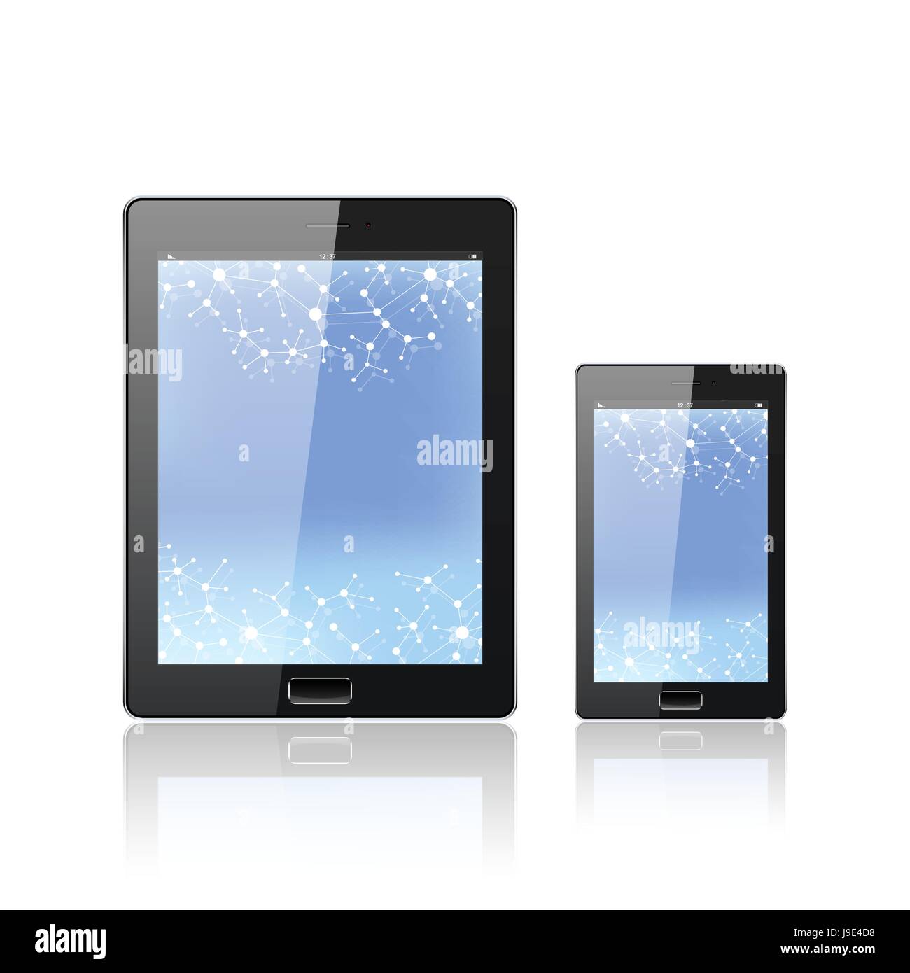 Modern digital tablet PC with mobile smartphone isolated on the white ...