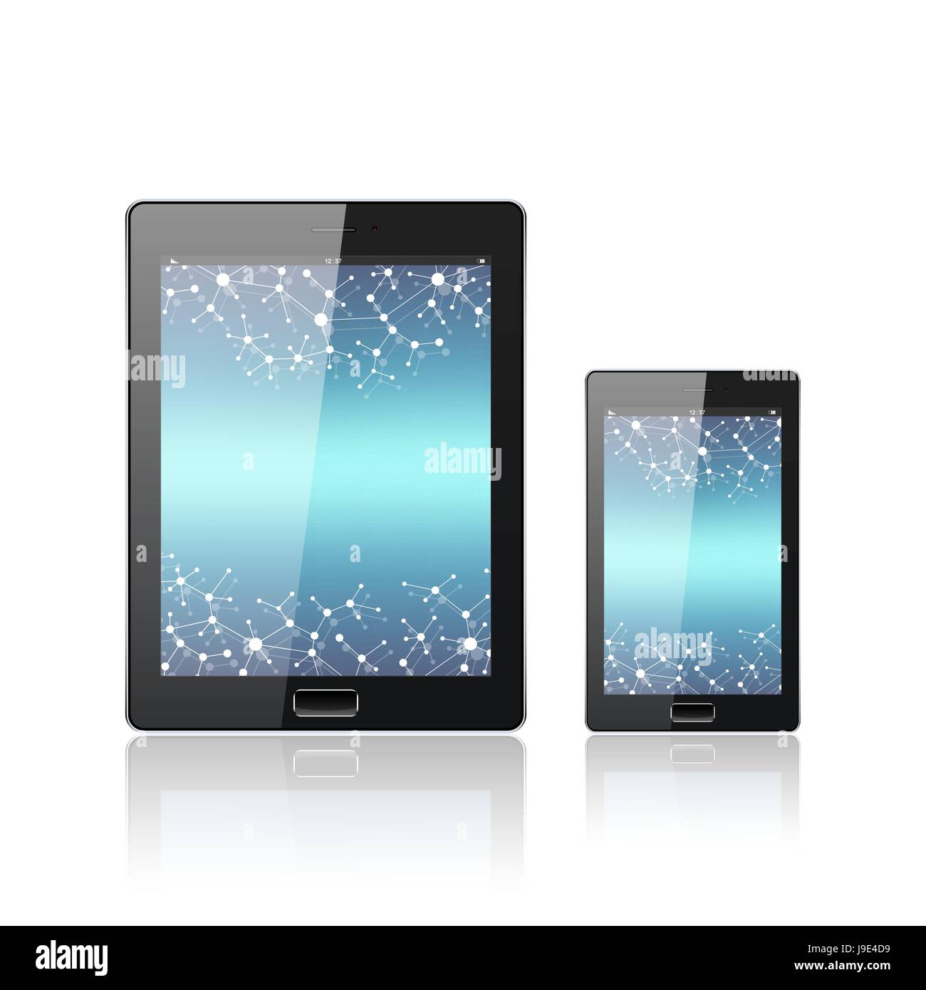 Modern digital tablet PC with mobile smartphone isolated on the white ...