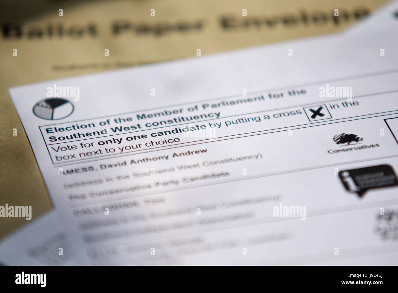 Postal ballot paper with envelope for local Southend West candidates on ...