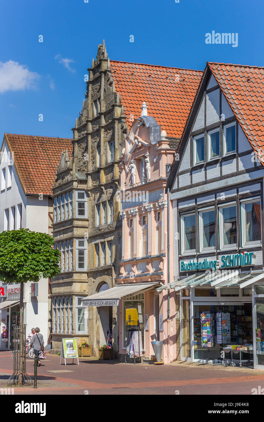 Central market square with old buildings in Stadthagen, Germany Stock ...