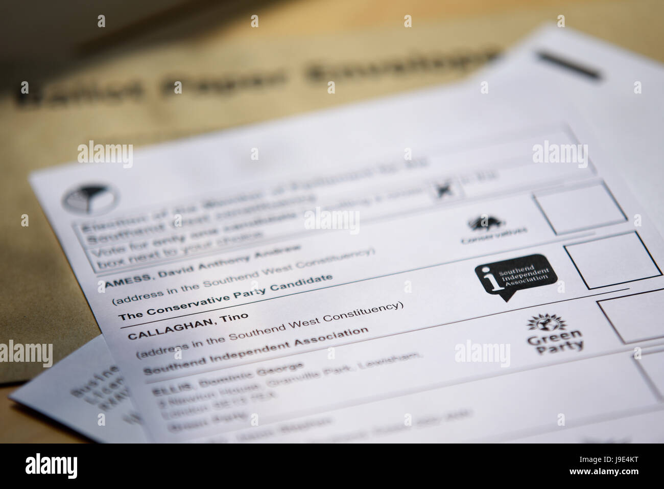 Postal ballot paper with envelope for local Southend West candidates on ...