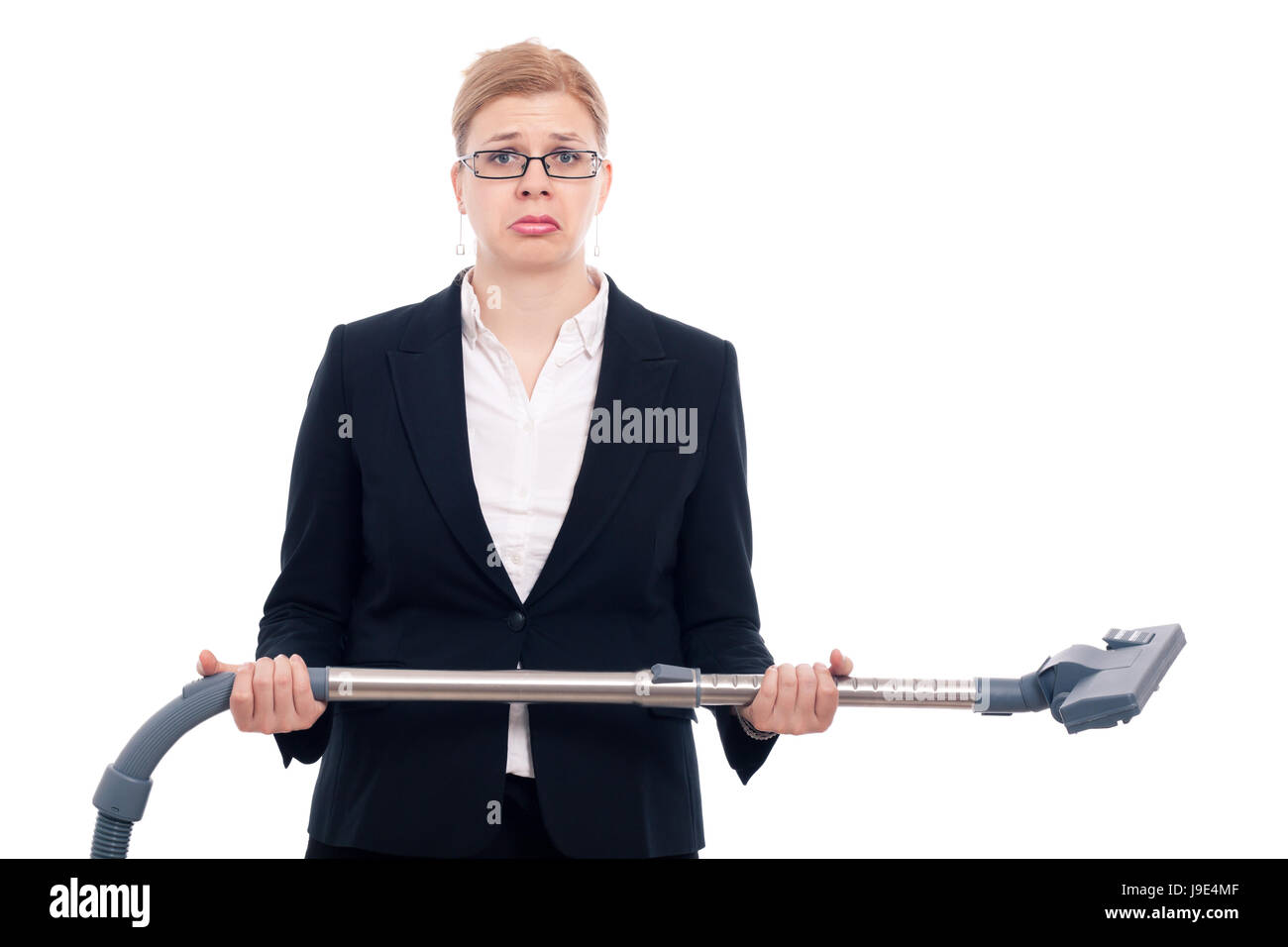 woman, businesswoman, career woman, unhappy, vacuum, cleaner, cleaning ...