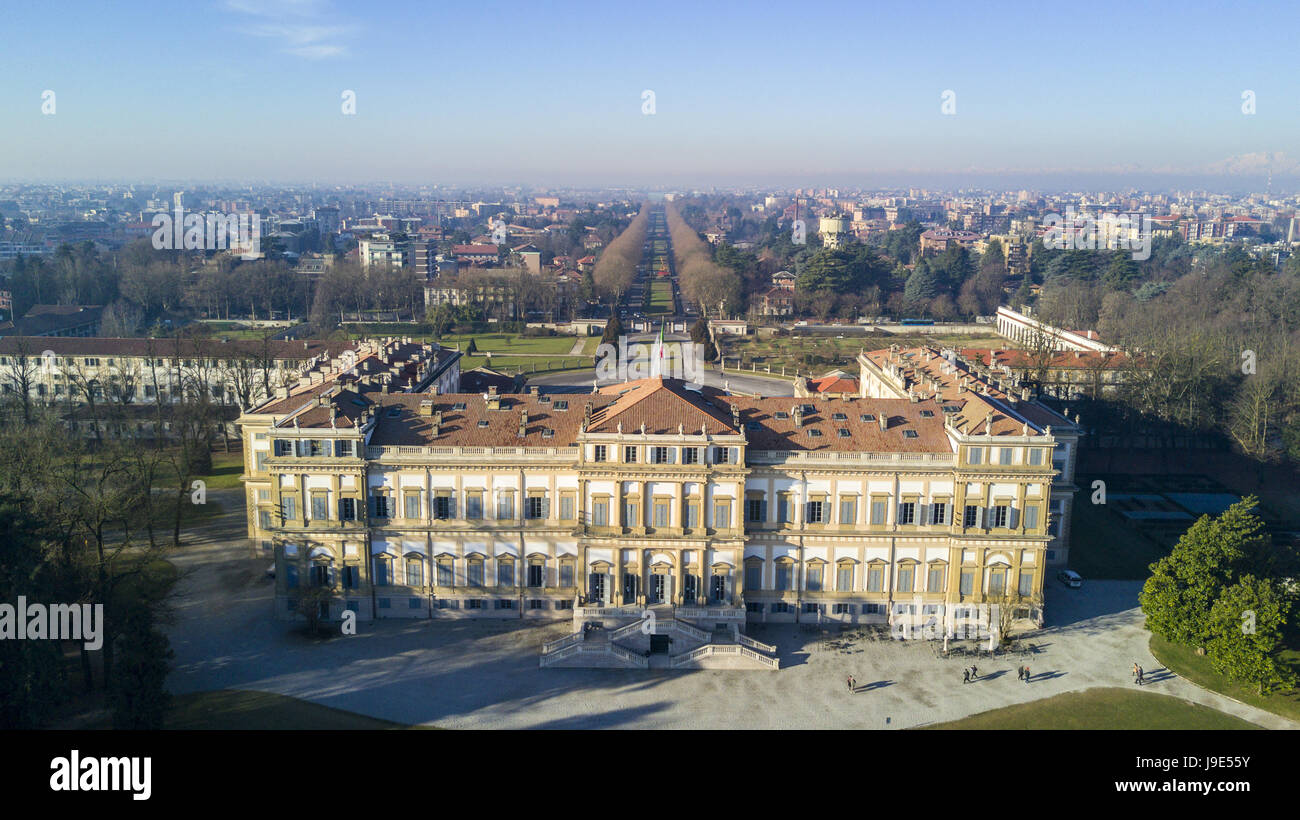Villa Reale, Monza, Italy. Aerial view of the Villa Reale. Royal ...
