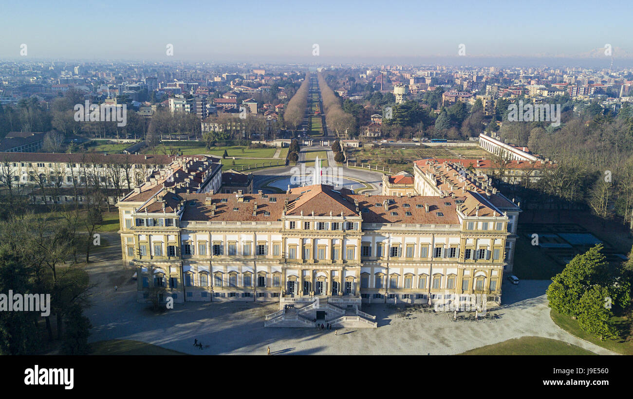 Villa Reale, Monza, Italy. Aerial view of the Villa Reale. Royal ...