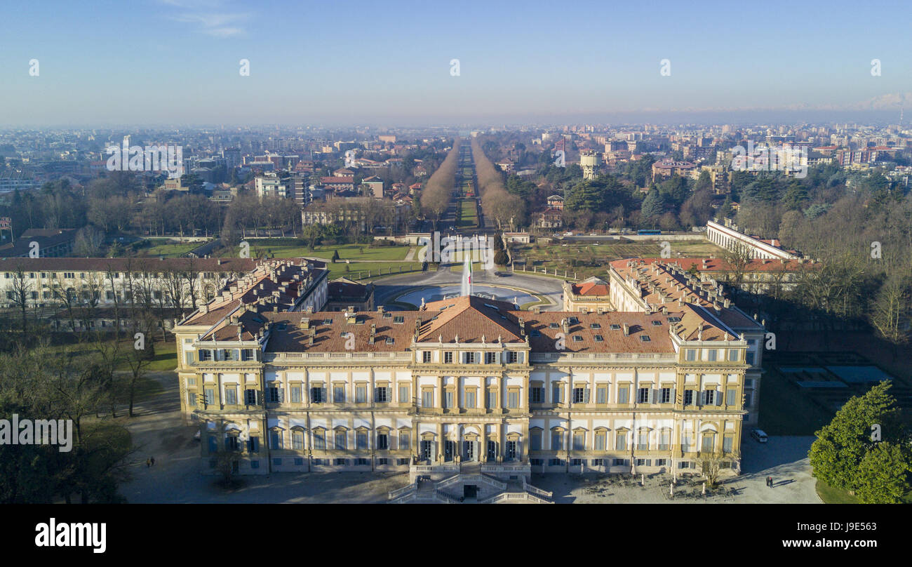 Villa Reale, Monza, Italy. Aerial view of the Villa Reale. Royal ...