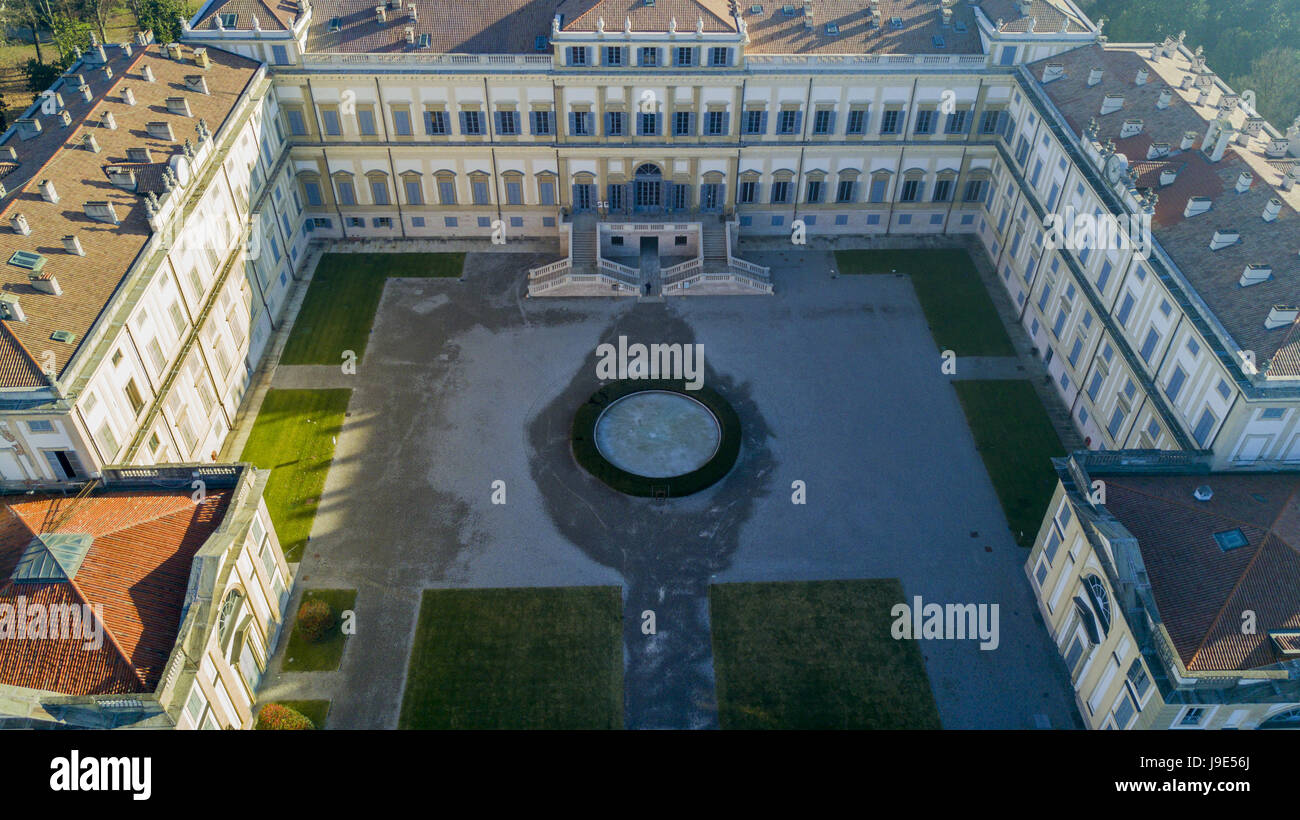 Villa Reale, Monza, Italy. Aerial view of the Villa Reale. Royal ...
