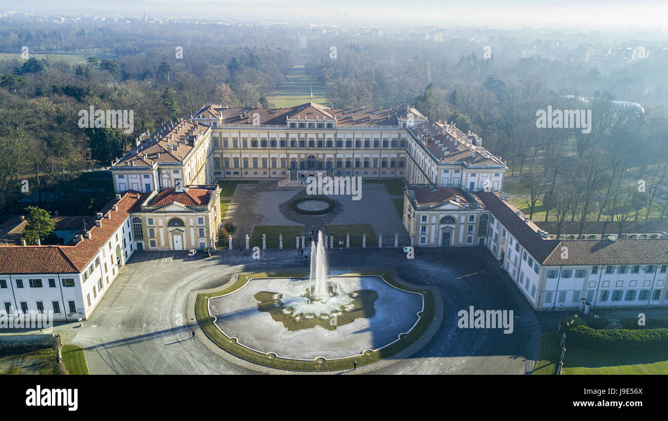 Villa Reale, Monza, Italy. Aerial view of the Villa Reale. Royal ...